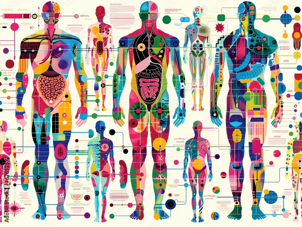 Use vibrant colors and patterns to illustrate the physiological ...