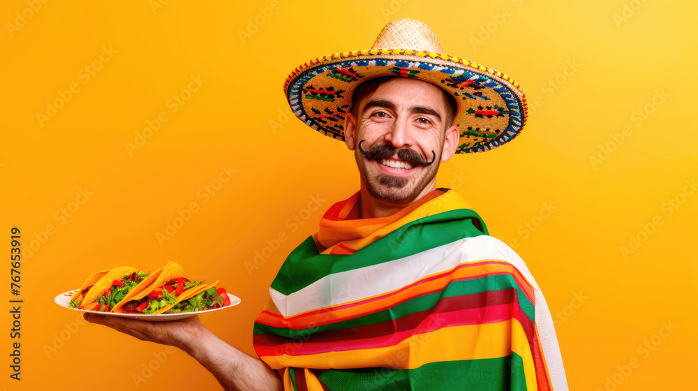 Happy Mexican man with a mustache in a traditional Mexican costume ...
