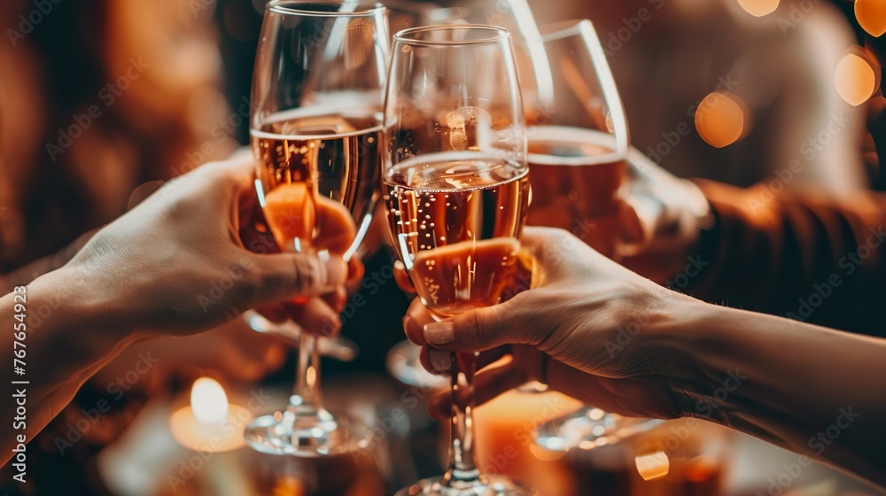 Intimate shot of hands clinking glasses in a celebratory toast Stock ...