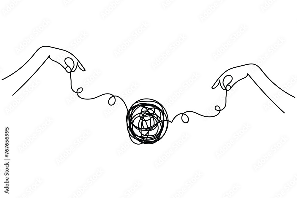 Continuous one line drawing of mental health concept with hands and ...