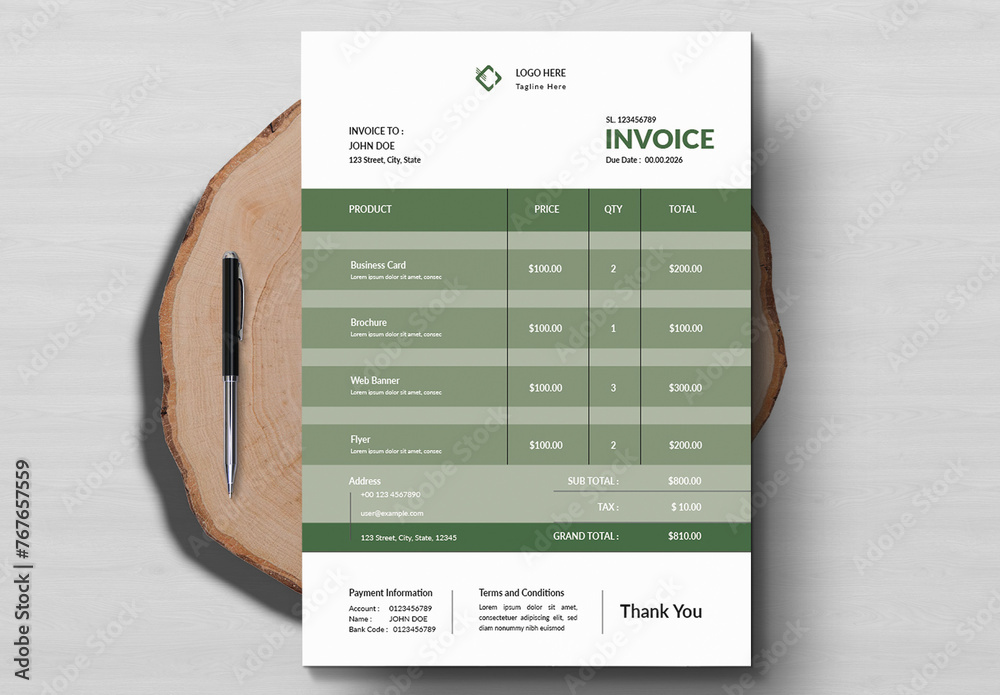 Minimal Invoice Layout Design Stock Template | Adobe Stock