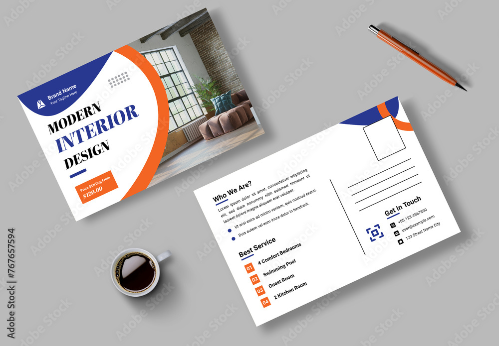 Modern Interior Design Postcard Stock Template | Adobe Stock
