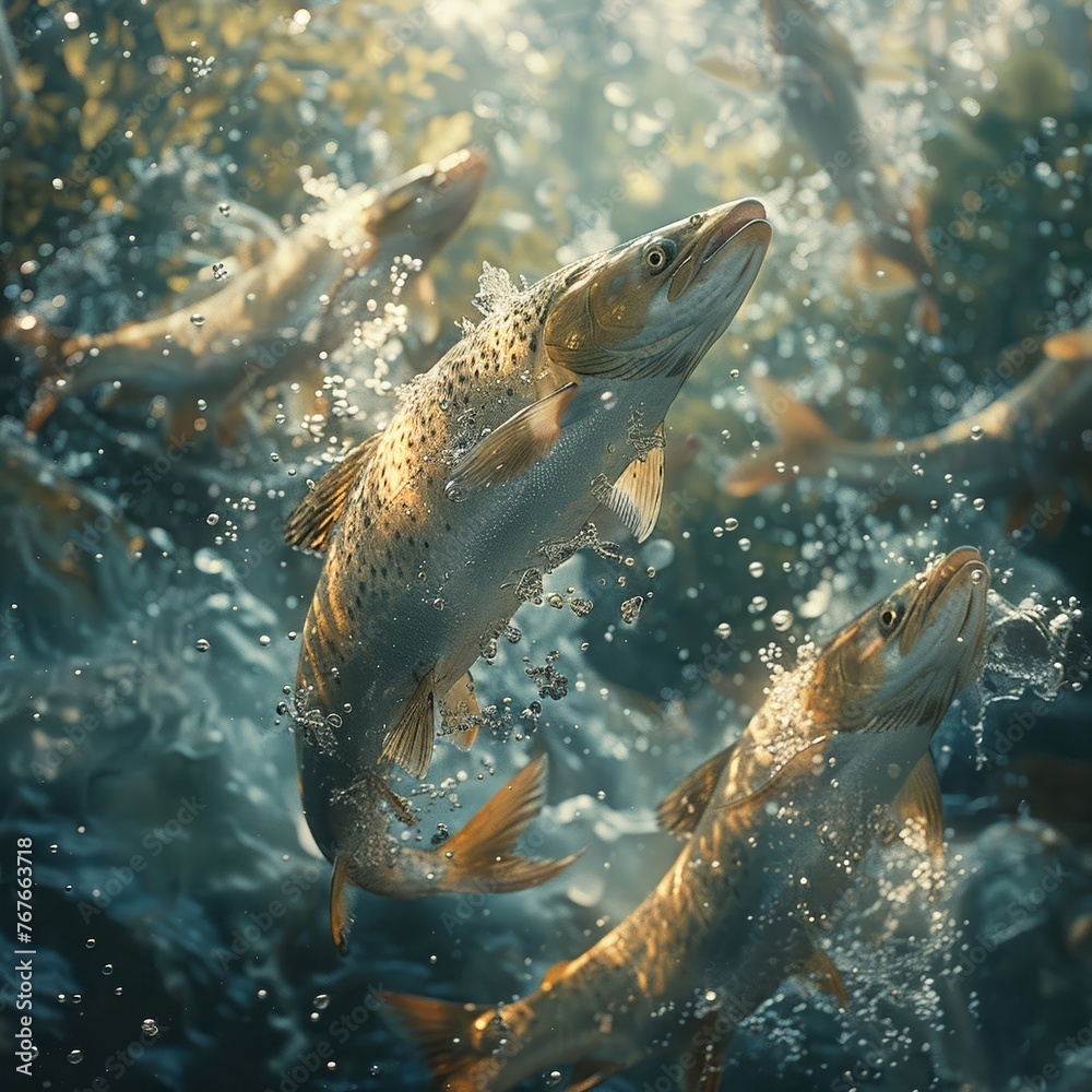 Artistic depiction of fish thriving as cold water flows into their ...