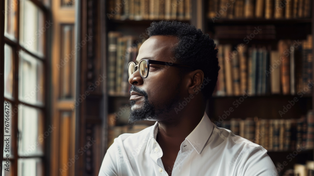Portrait of an handsome black African American man in his 40s wearing ...