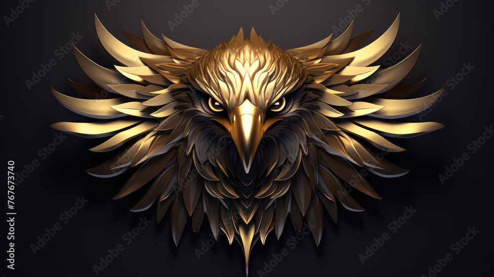3d metallic gold eagle head on black beautiful texture background ...