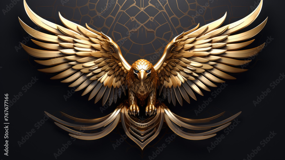 3d metallic gold eagle head on black beautiful texture background ...