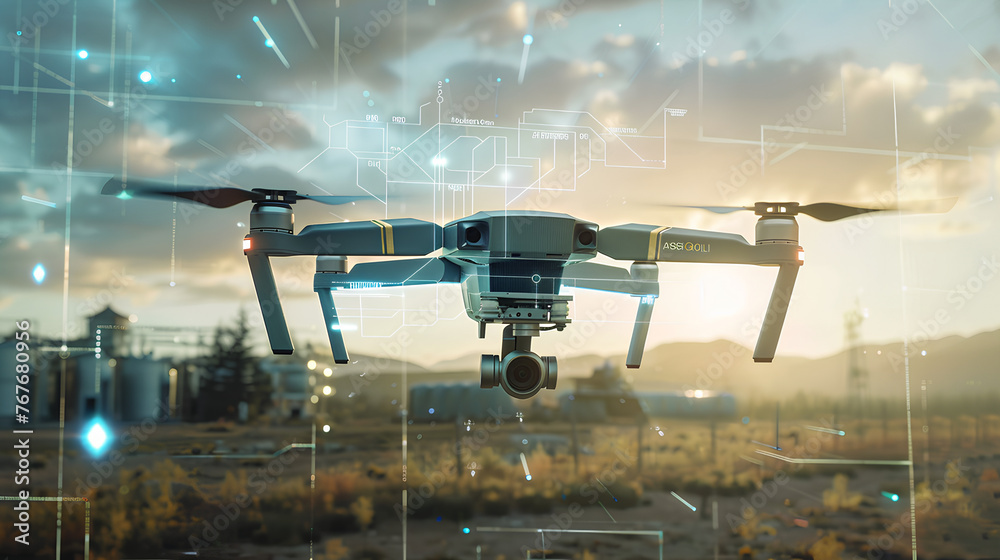 Create a photo-realistic image of an advanced, state-of-the-art drone ...