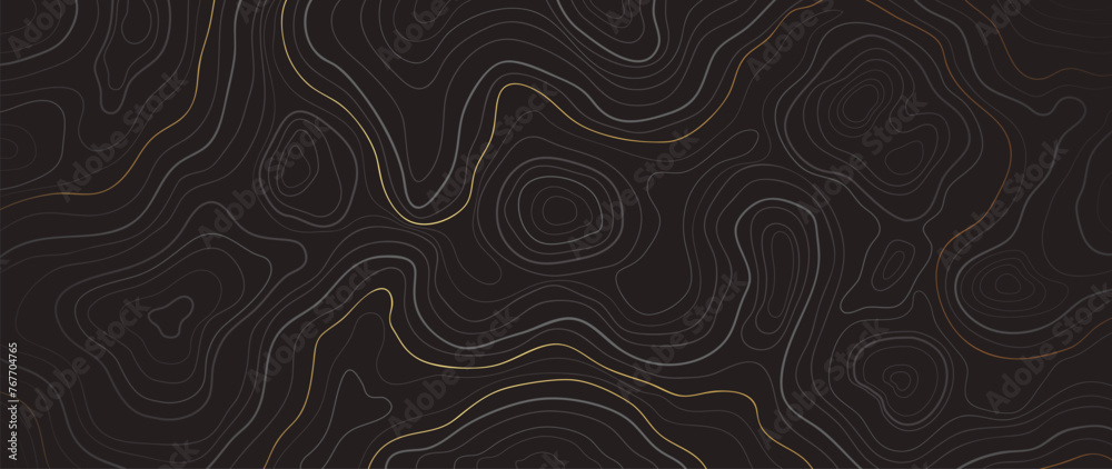 Luxury gold abstract line art background vector. Mountain topographic terrain map background ...