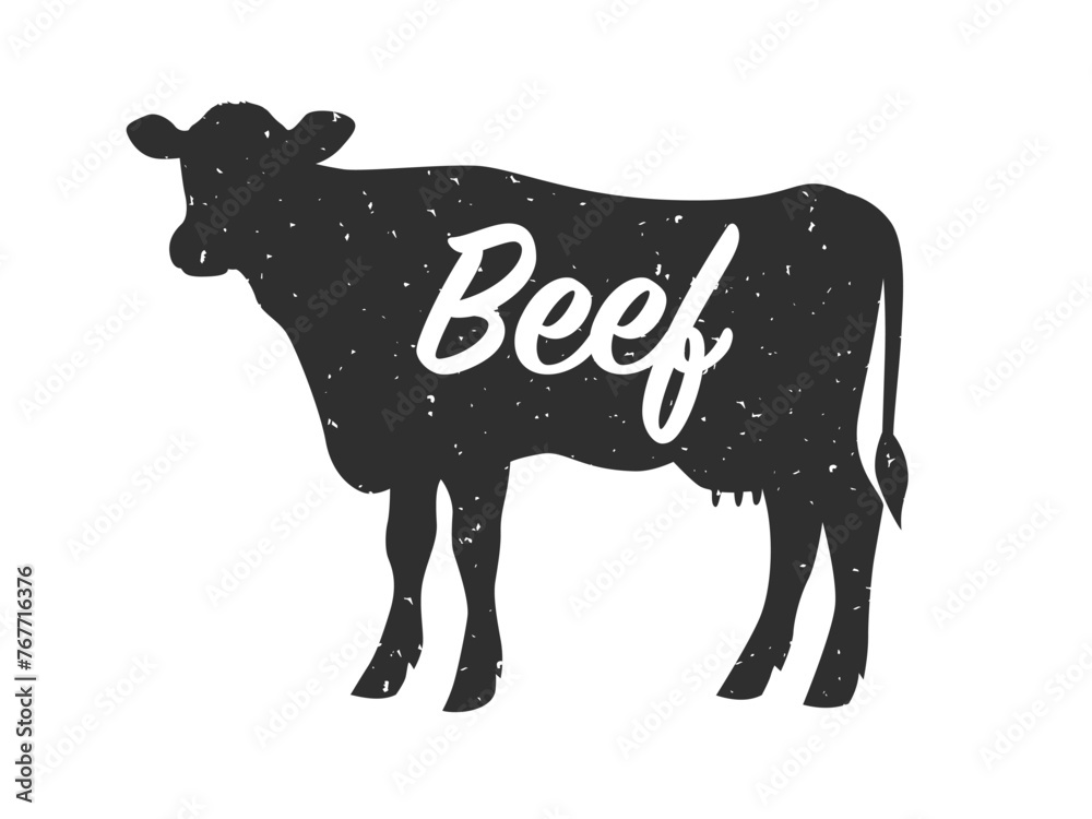 Silhouette of a cow with a text Beef, side view. Vector illustration ...
