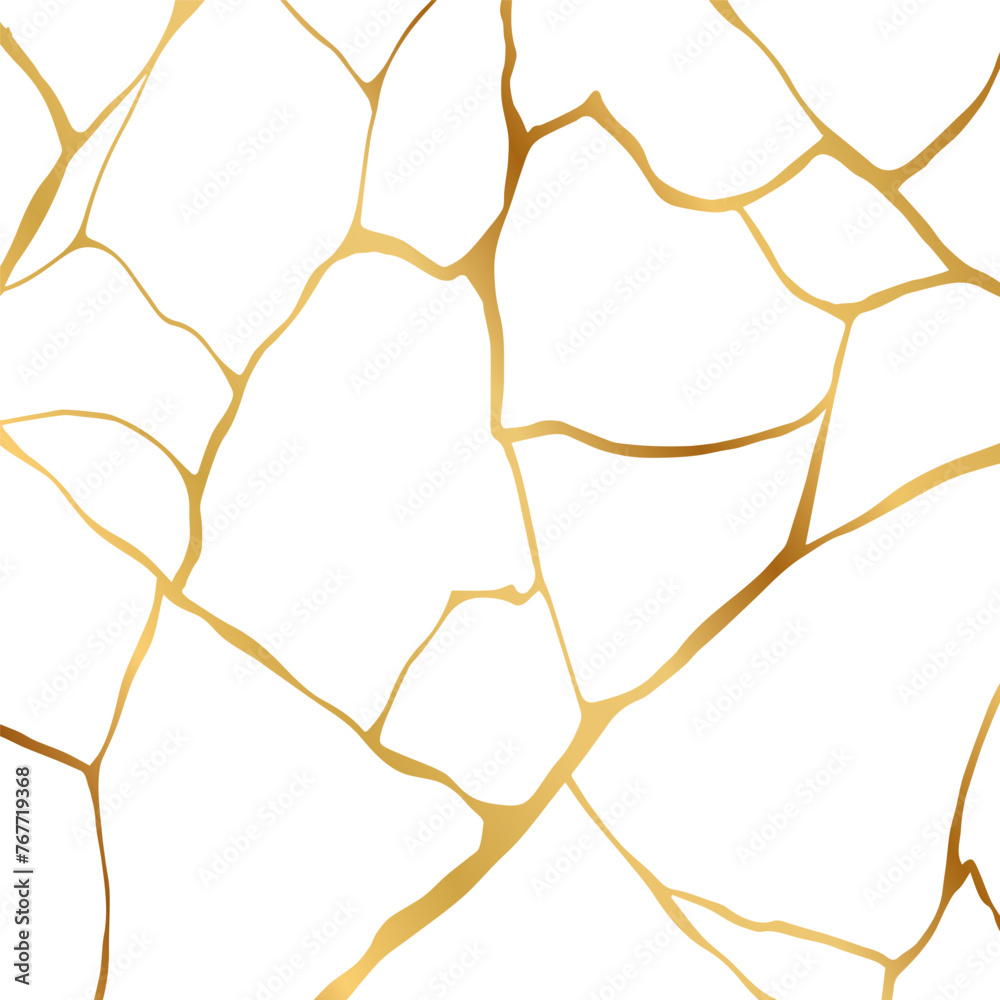 Gold kintsugi crack repair marble texture vector illustration isolated ...