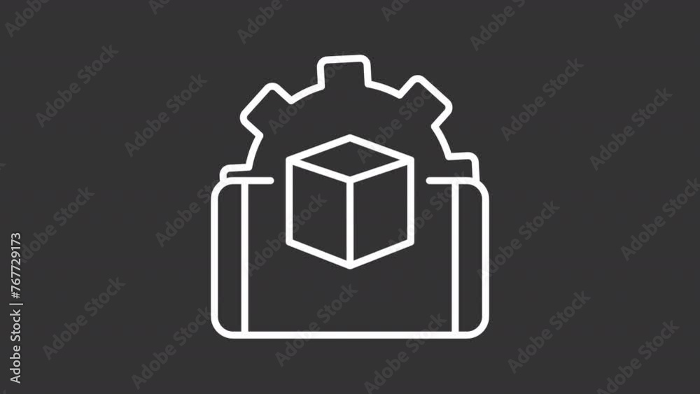 AR development white line animation. Smartphone and gear animated icon. Design augmented reality ...