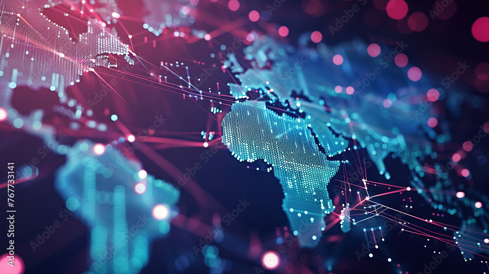 Abstract world map, concept of global network and connectivity ...