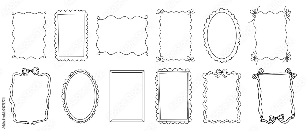 Border frames. Set of simple elegant hand drawn illustrations borders ...