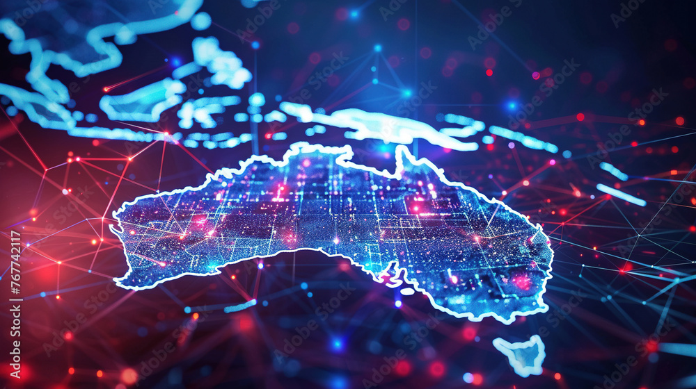 Digital map of Australia, concept of global network and connectivity ...