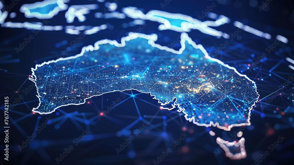 Digital map of Australia, concept of global network and connectivity ...