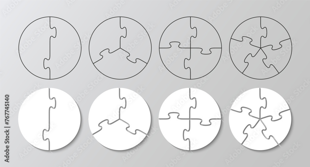 Puzzle pieces filled and outline. Cutting templates collection with ...