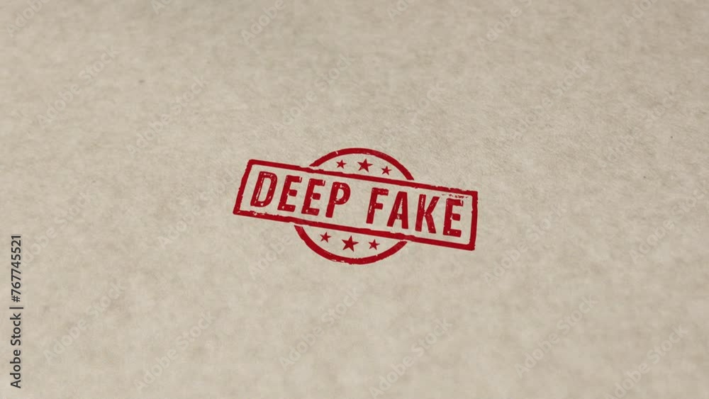 Deep fake hoax stamp and hand stamping impact animation. Fake news ai ...
