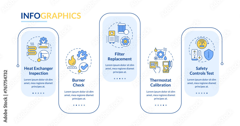 Heating inspection blue rectangle infographic template. HVAC. Data ...