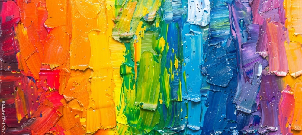 Abstract colorful painting background with palette knife texture and ...