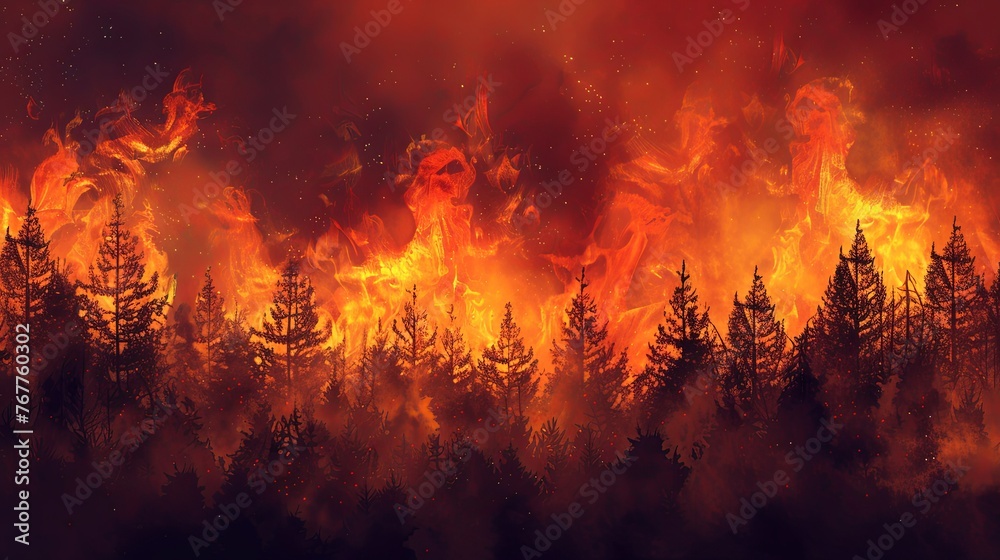 Forest fire, wildfire landscape natural disaster background banner ...
