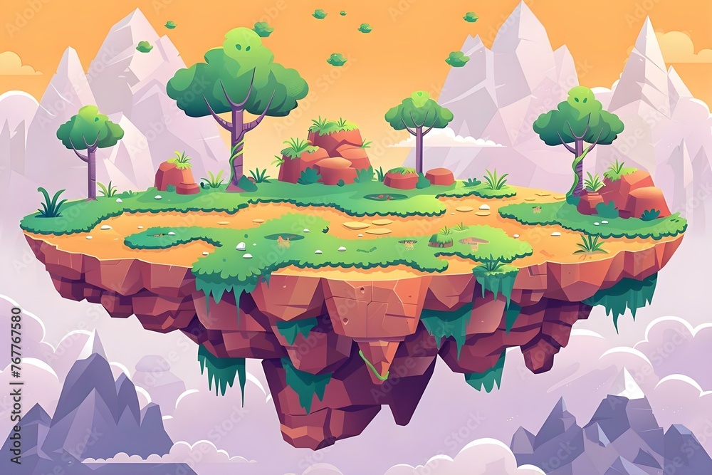 Highquality 2D arcade game level map with fantasy island theme ...