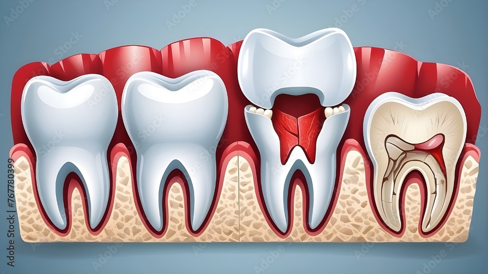 Illustration depicting broken teeth, cracked teeth, and tooth fractures ...