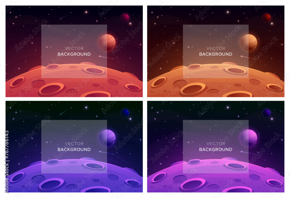 Mars surface landscape. Vector illustration of night alien planet with ...