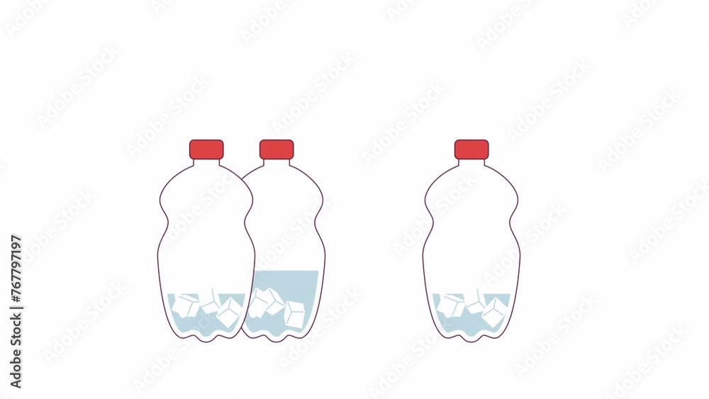 Plastic bottles with ice water 2D objects animation. Prepare for ...