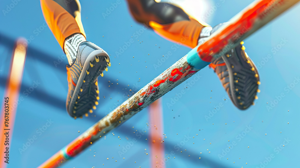 Track and Field - Pole Vault: An athlete clearing the bar in a pole ...