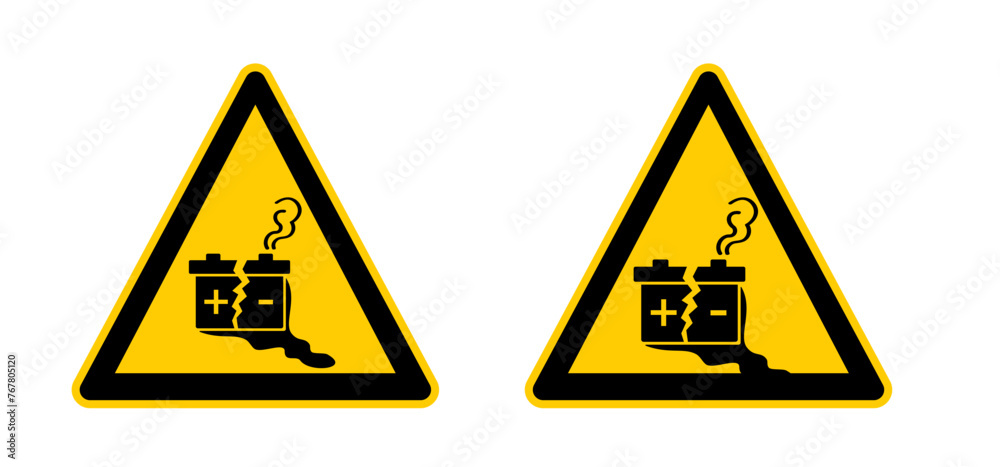 Stop battery acid, leaking batteries. Electrical voltage warning ...