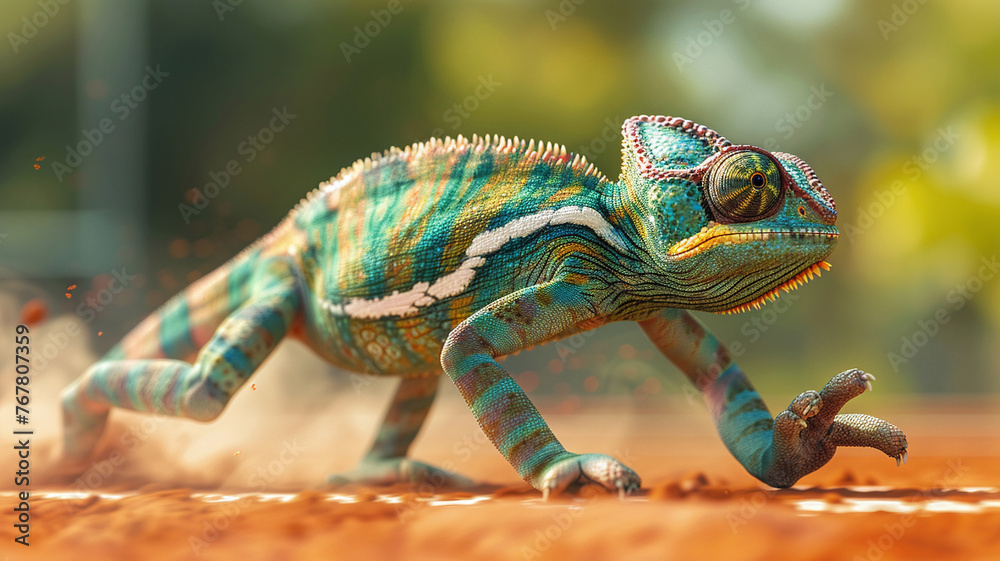 A chameleon in a track uniform, blending in as it races to the finish ...