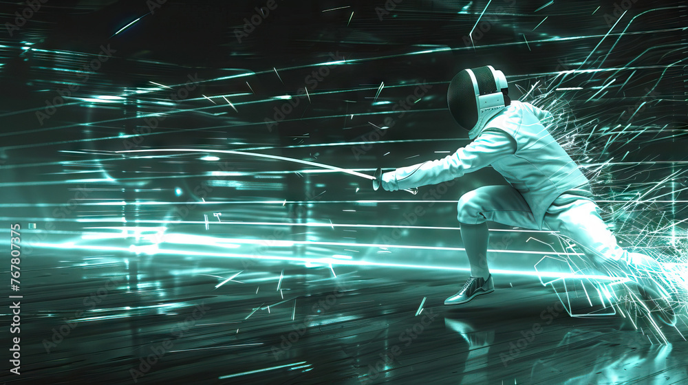 Fencing - Epee: A fencer lunging with an epee in a fencing bout Stock ...