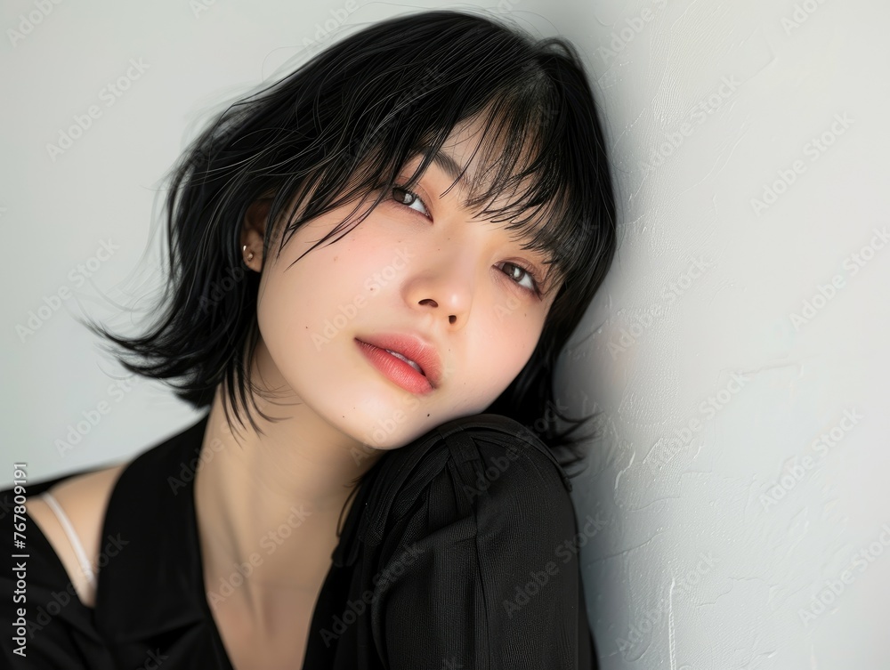 Portrait of woman with obscured face against wall - Intentionally ...