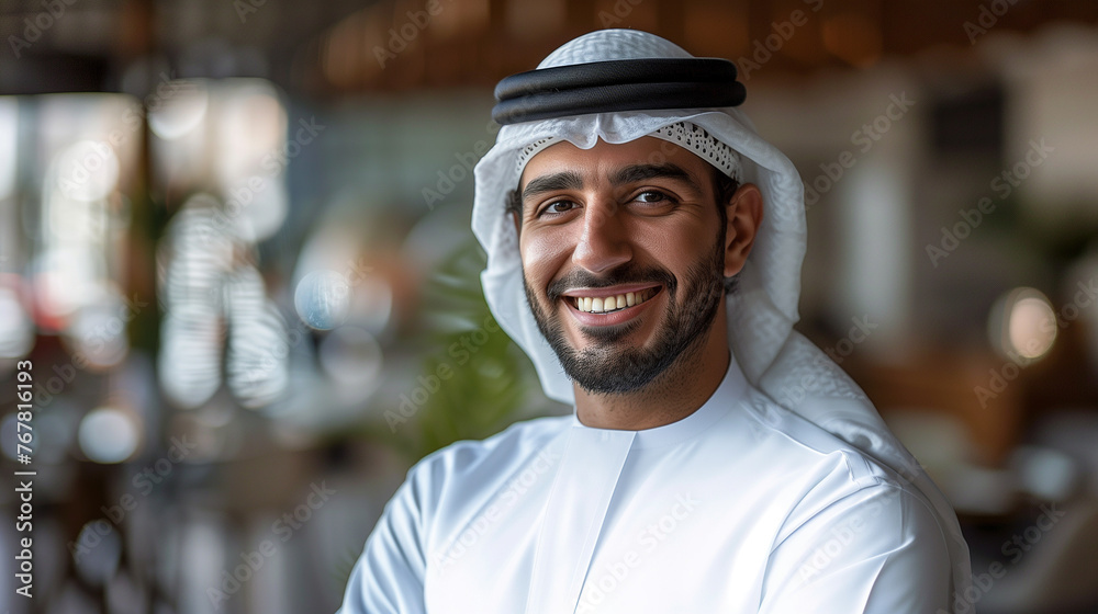 A smiling Emirati businessman Wearing UAE Emirati Traditional Dress ...