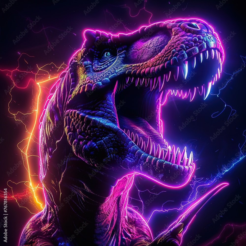 Primal scream, T-Rex in neon lights for an electrifying poster design ...