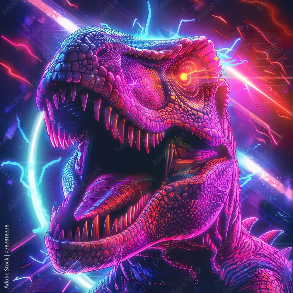 Primal scream, T-Rex in neon lights for an electrifying poster design ...