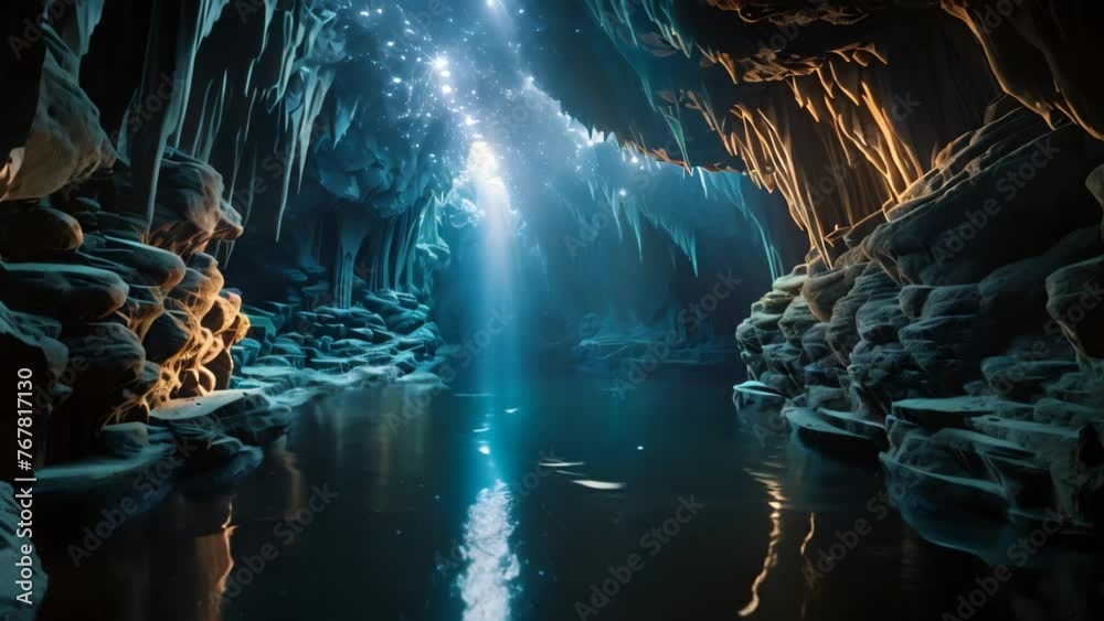 Beautiful underwater cave with crystal clear water. 3D Rendering ...
