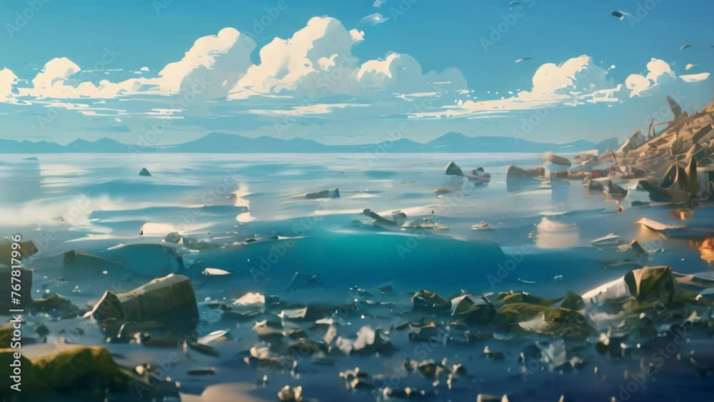 Plastic trash in the sea. Environmental pollution concept. 3D rendering ...