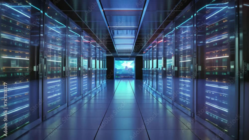 Server room data center. Blue toned. 3D Rendering, Server room in data ...