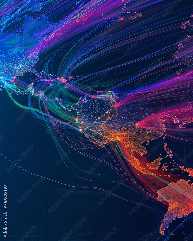 Data streams flowing between devices around the world visualizing ...