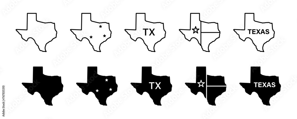Texas map icons. Texas state border map icons. Texas sign symbol ...