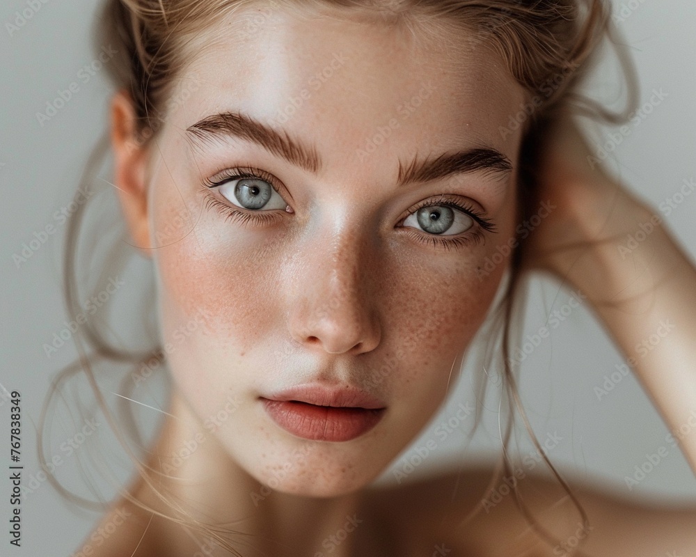 Beauty portrait of a model with fair skin minimalist background Stock ...