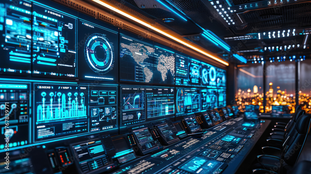 Image of a smart city control center with large screens displaying ...