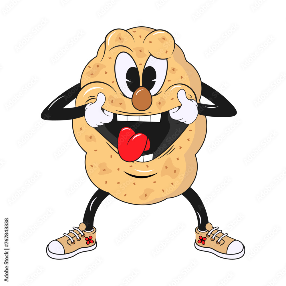 Vintage cartoon comic character, vegetable, potato with cheerful ...
