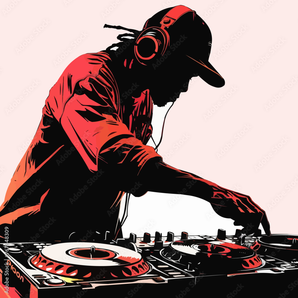 Disc jockey man silhouette, DJ and record decks vector isolated on ...
