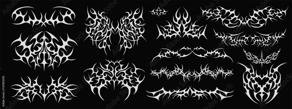 Collection Of Grunge Y2k Tattoo Streetwear Graphic Elements. Gothic Neo ...