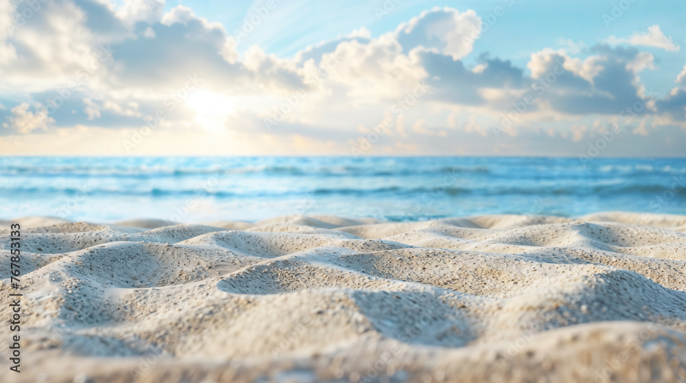 Sandy beach with sea view and sky background, summer tropical holiday ...