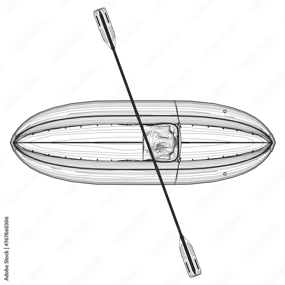 Outline of Inflatable Boat With Peddle. Cartoon Simple Style Isolated ...