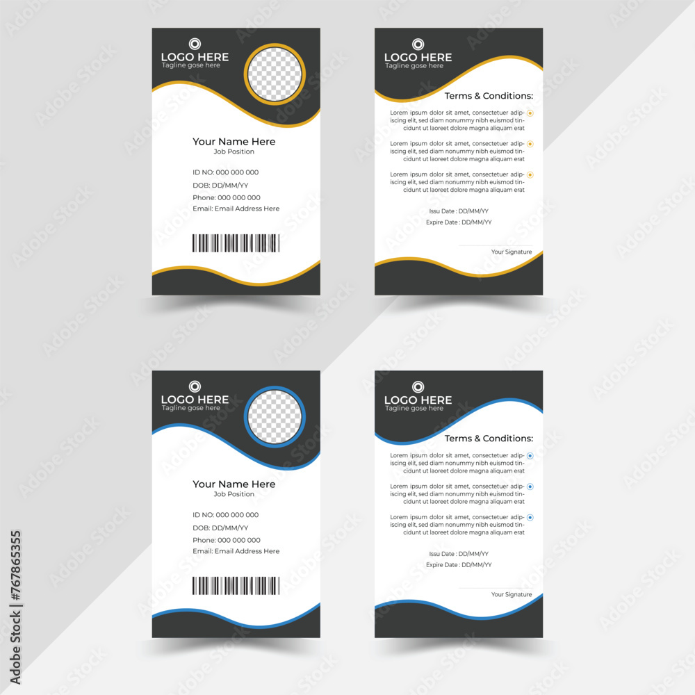 Professional black, Orange, Blue ID card design Corporate Id card ...