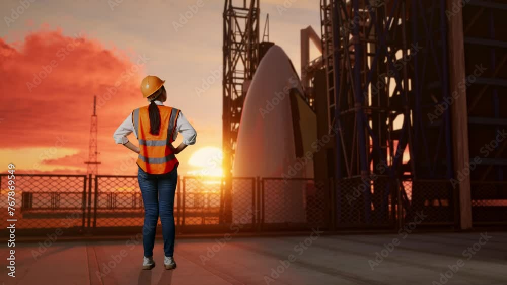 Vidéo Stock Full Body Back View Of A Female Engineer Wearing Safety ...